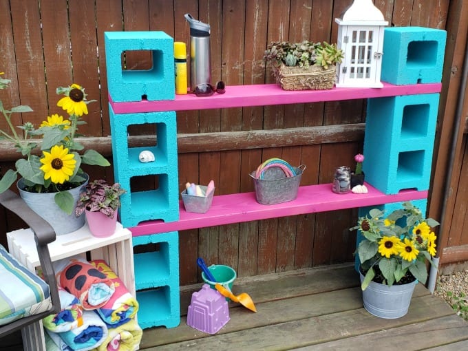 DIY Outdoor Storage - Cinder Block Shelves - Juggling Act Mama